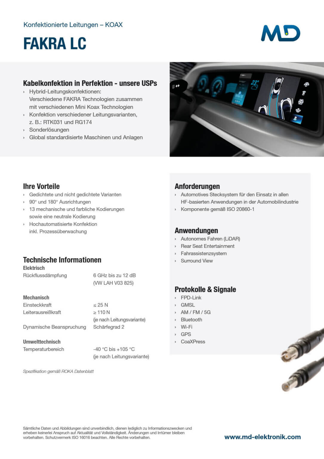 Assembled FAKRA cables for automotive applications